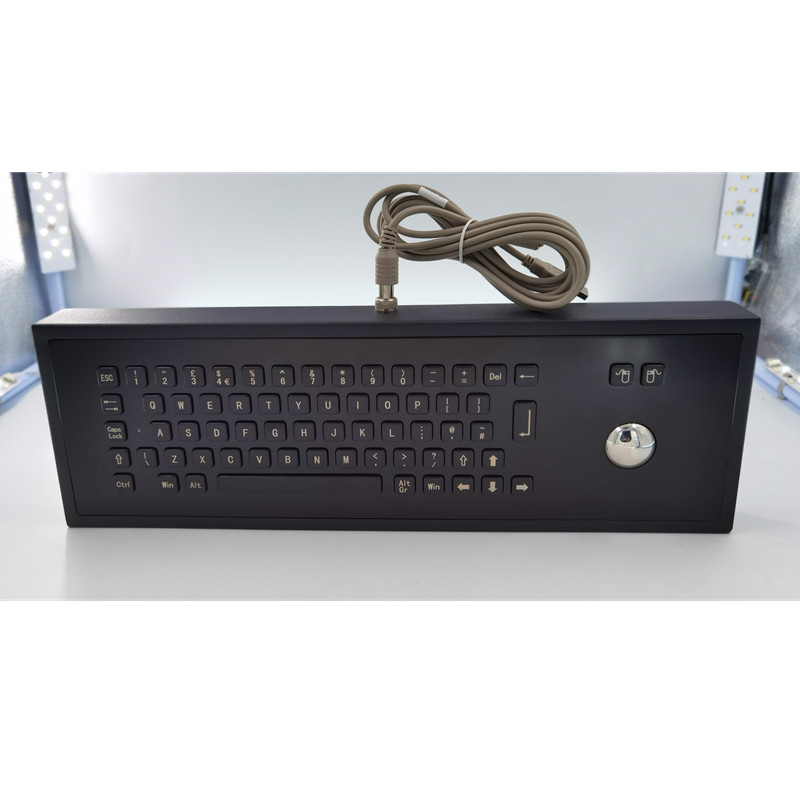 Black Color Desktop IP65 Industrial Metal Keyboard With Trackball 65 Keys